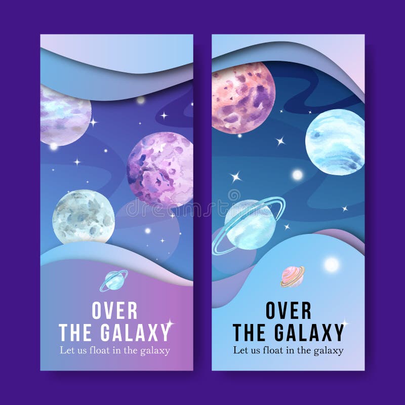 Galaxy Flyer Design with Saturn, Neptune, Uranus Illustration ...