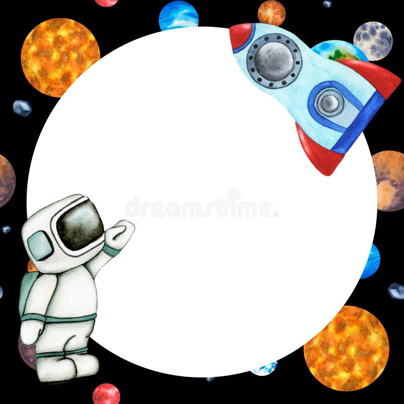 Galaxy Frame. Cute Astronaut and Moon in Space Isolated on Transparent ...