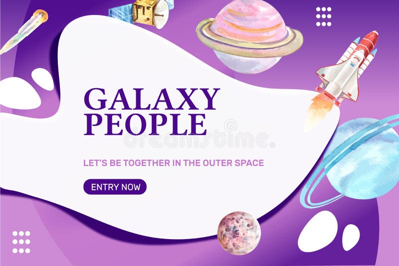 Galaxy Frame Design with Saturn, Neptune, Satellite, Rocket ...