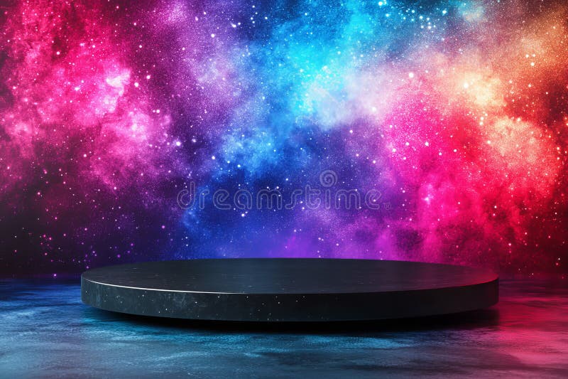 A Galaxy Holographic Background Illuminates a Purple Night. Stock Image ...