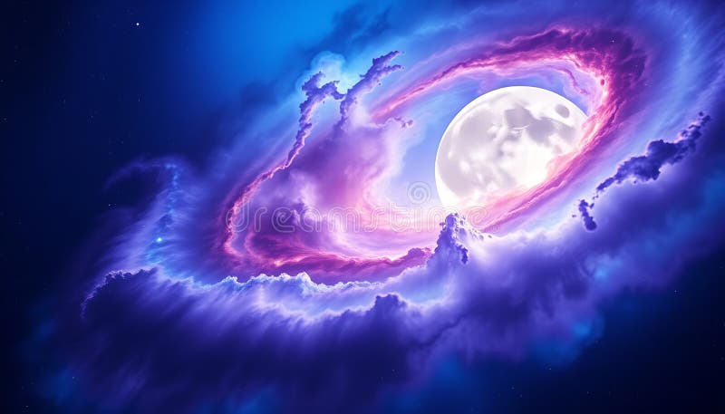 Galaxy and Moon Nebula Artwork, a Cosmic Blend of Lunar and Space ...