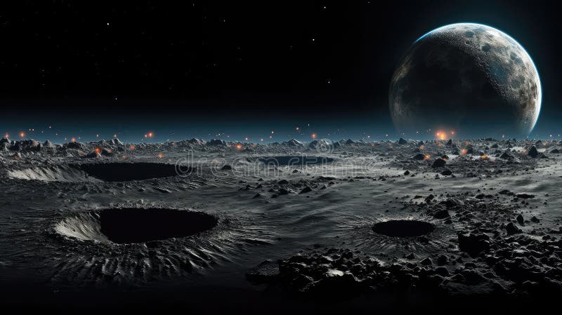 Galaxy Moon Space Landscape Stock Illustration - Illustration of light ...