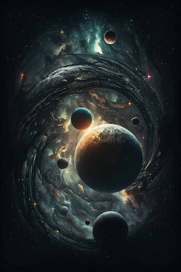 Galaxy and Planets in Deep Space, Computer Generated Abstract ...