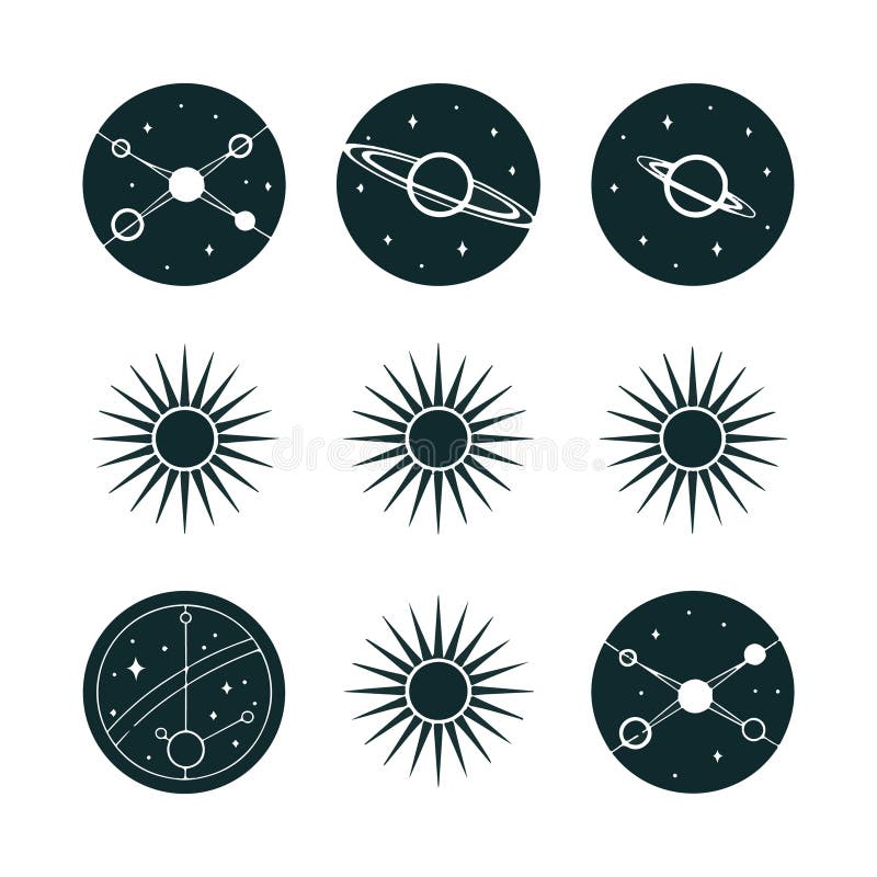 Galaxy Signs with Orbitz Planets in Round Icon Vector Illustration on ...