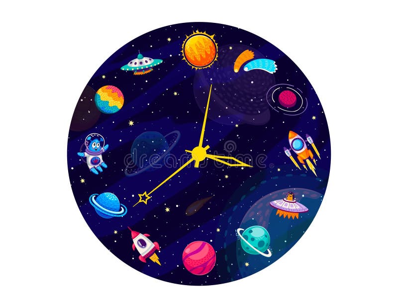 Galaxy Space Clock Features Space-themed Elements Stock Vector ...