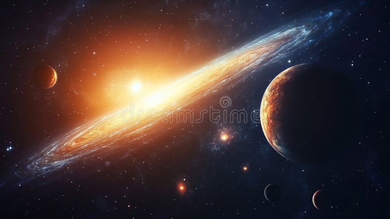 Galaxy Space Scene with Planets, Stars and Galaxies Stock Illustration ...