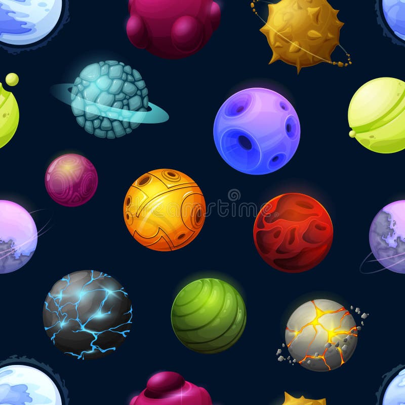 Galaxy Space Stars, Alien Planets Seamless Pattern Stock Illustration ...