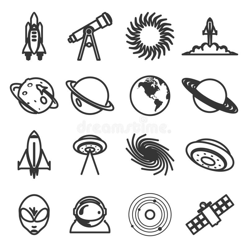 Galaxy Space of Universe in Simple Line Icon Set Stock Vector ...