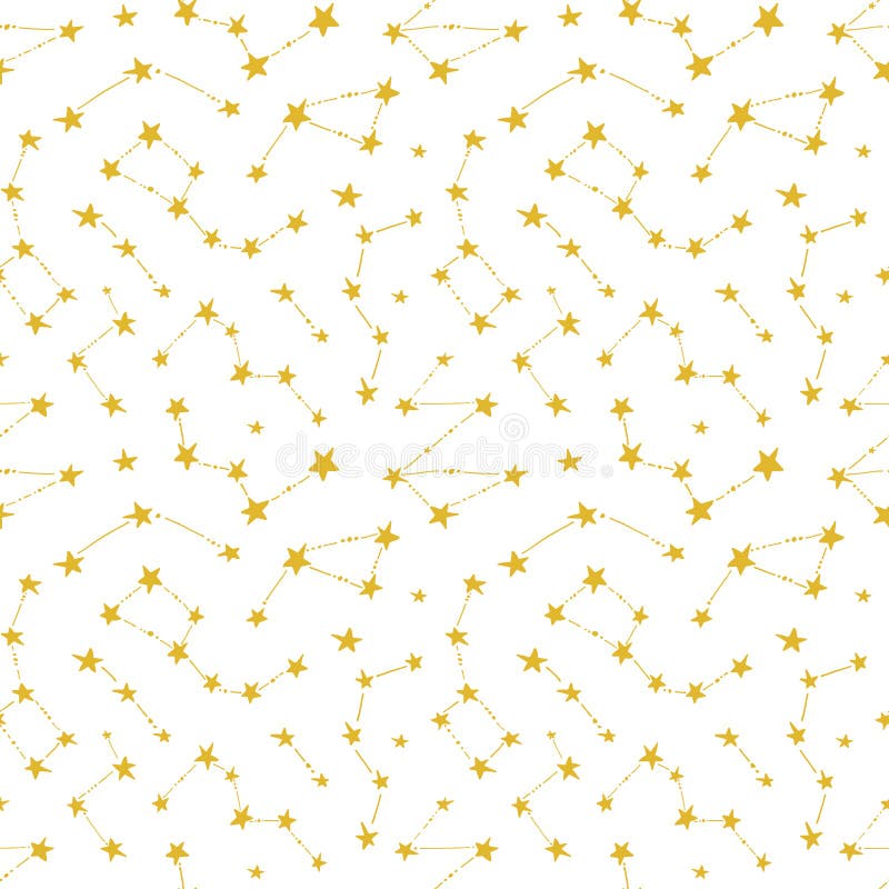 Yellow Seamless Pattern with Constellations and Celestial. Galaxy Stars Vector Illustration ...