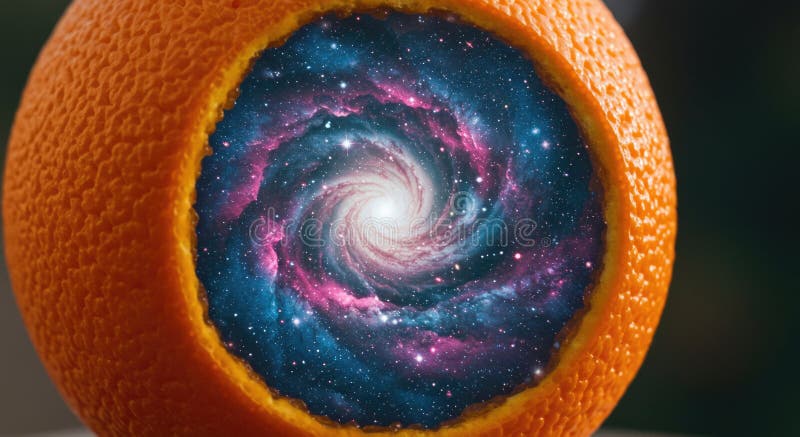 Galaxy Swirl within Orange: Cosmic Universe Emerging from Fruit Stock ...