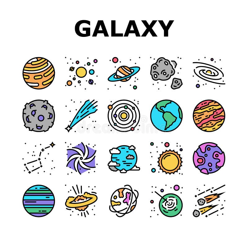 Galaxy System Space Collection Icons Set Vector Stock Illustration ...
