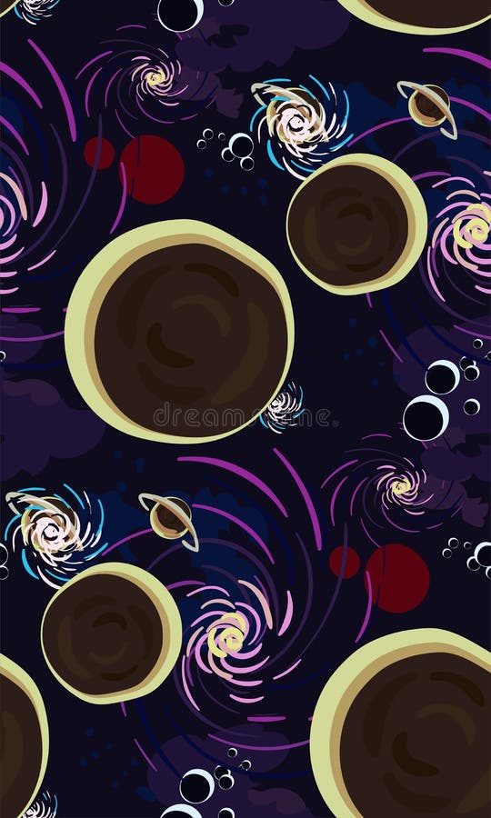 Galaxy Vector Cartoon Illustration Dark Seamless Pattern Stock ...
