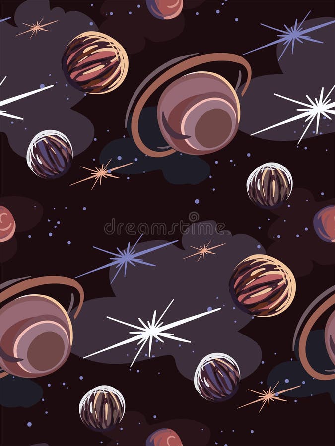 Galaxy Vector Cartoon Illustration Dark Seamless Pattern Stock ...