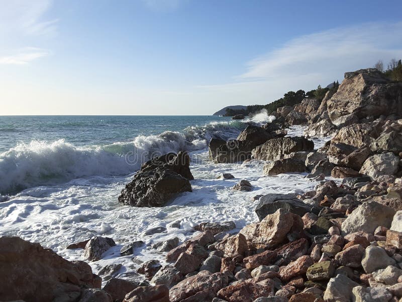 Gale in the Adriatic Sea. Seashore Stock Photo - Image of travel, coast ...