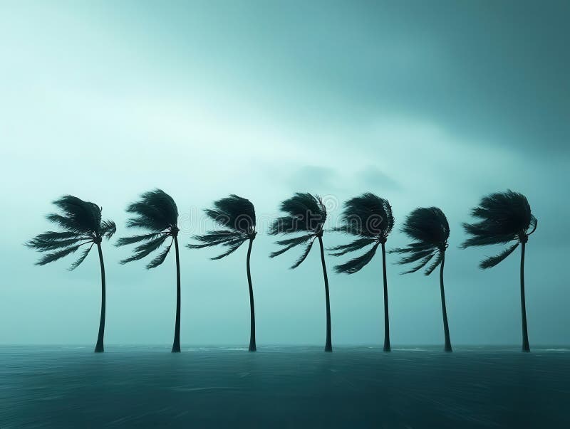 Gale-force Winds Bending Palm Trees during a Tropical Storm, Extreme ...