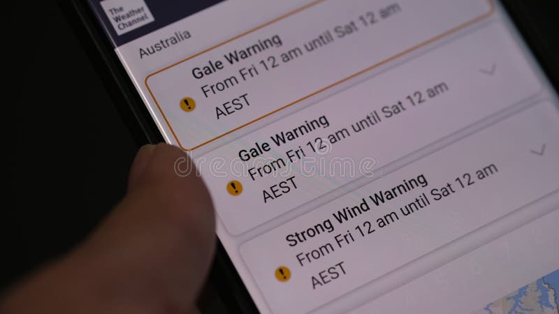 Gale Warning Information on Smartphone in Australia Editorial Stock ...