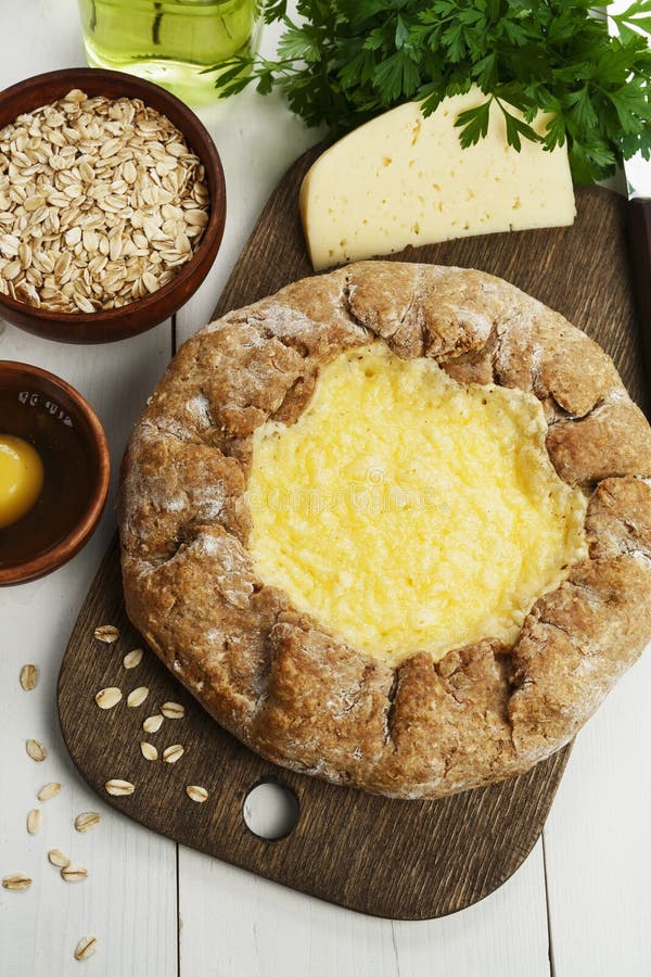 Galetta with Oat Flakes and Cheese Stock Photo - Image of table, tart ...