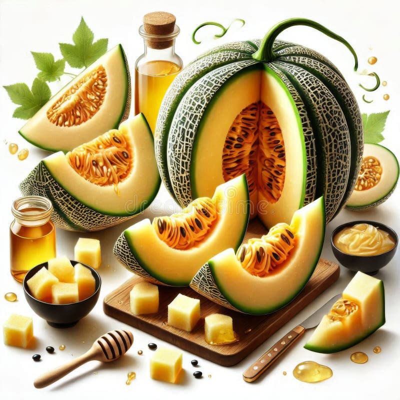 Galia Melon Cut into Slices, Isolated Against White Stock Illustration ...