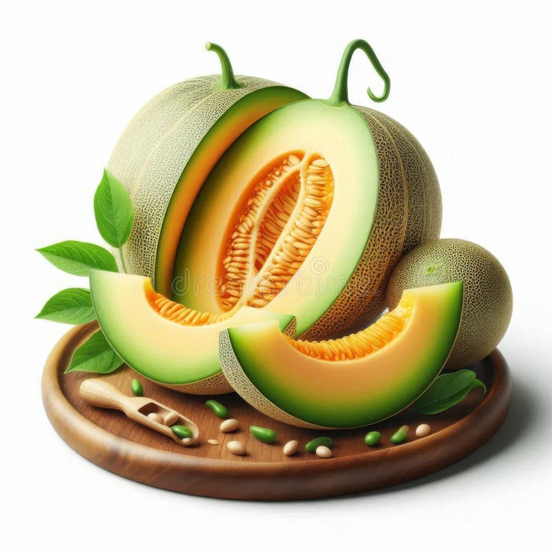 Galia Melon Cut into Slices, Isolated Against White Stock Illustration ...