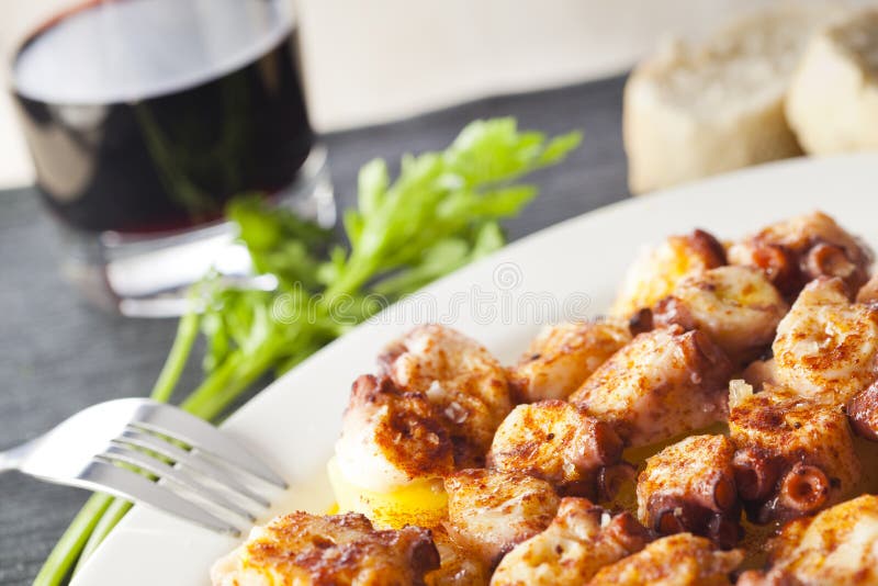 Galician Octopus and Red Wine Stock Image - Image of salt, gourmet ...