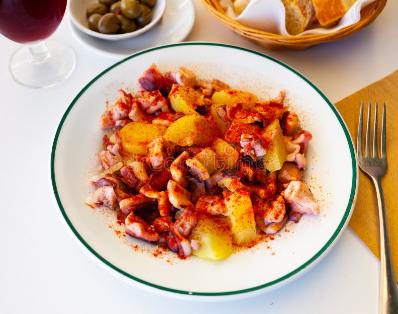 Galician-style Octopus Served on Plate Stock Photo - Image of dish ...