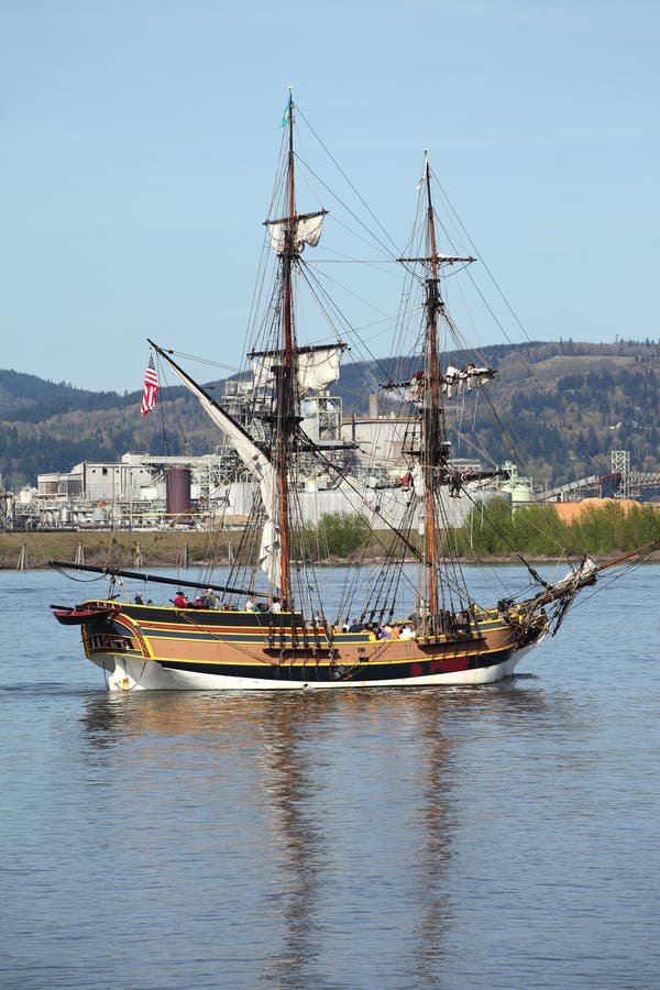 Galleon Sailing in the Columbia River or. Stock Photo - Image of ...