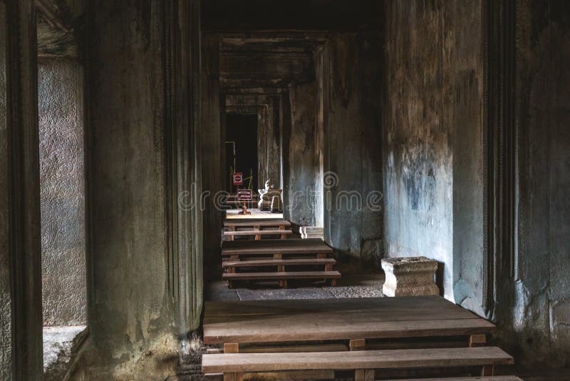 Galleries and Corridors Inside Angkor Wat Temple, Cambodia Stock Image ...