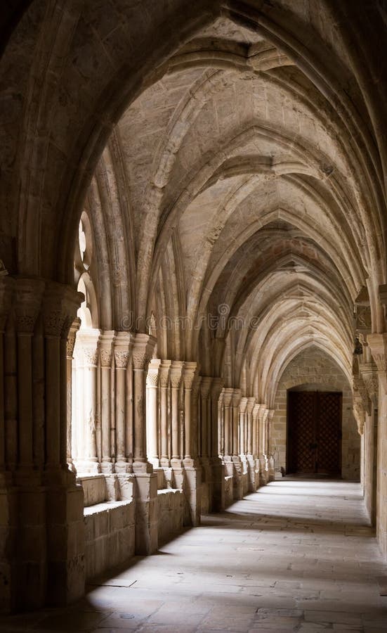 Galleries of Poblet Monastery Stock Photo - Image of arcades, court ...