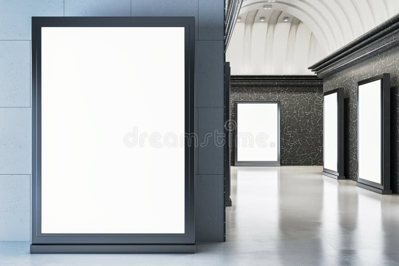 Gallery Corridor with Blank Advertising Lightboxes in a Modern Setting ...