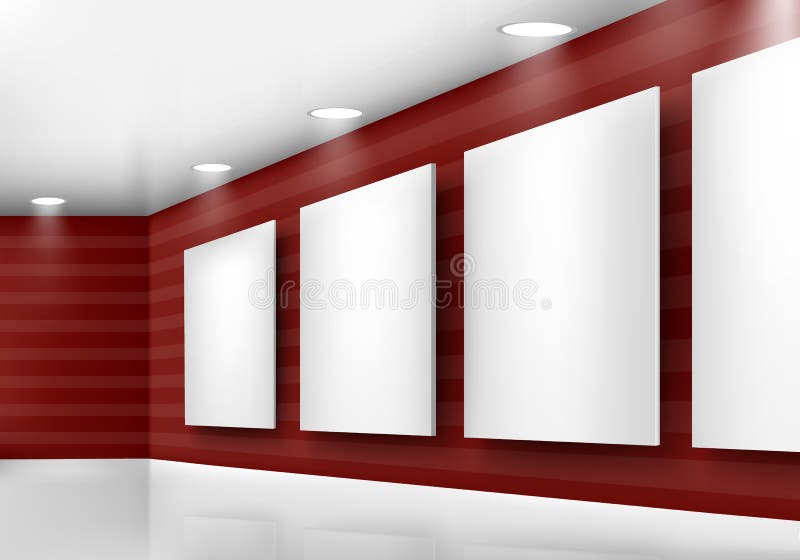 Gallery Empty Frames on Red Wall with Lighting Stock Illustration ...