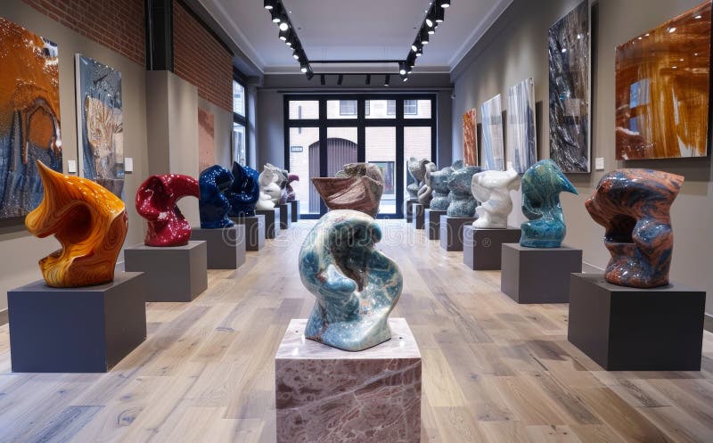 Gallery Filled with Colorful Sculptures Stock Photo - Image of atrium ...