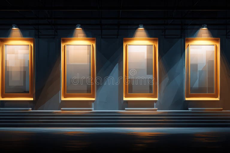 Gallery Illuminated by Dramatic Lighting Showcasing Empty Frames in a ...