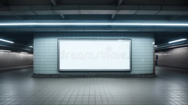 Gallery Interior with Blank Screen in Underground Subway Station ...