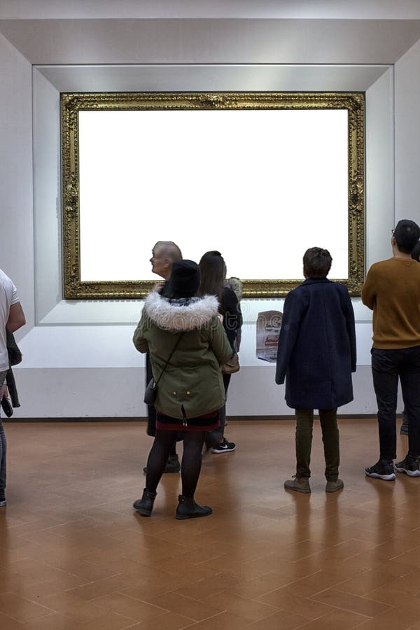 Gallery Interior with Empty Frame on Wall. Stock Image - Image of ...