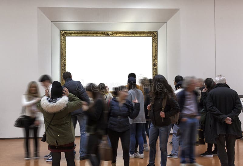 Gallery Interior with Empty Frame on Wall. Stock Photo - Image of ...