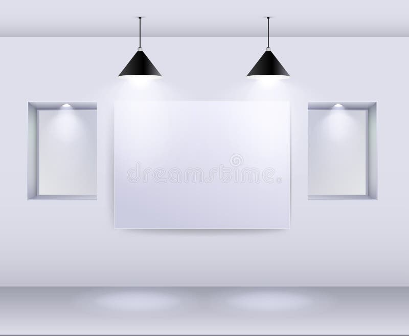 Gallery Interior with Empty Frame on Wall and Spotlights Stock Vector - Illustration of place ...