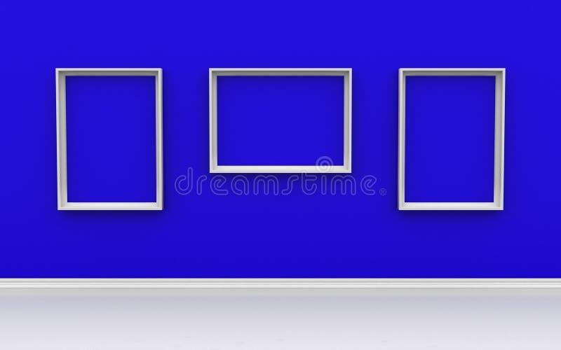Gallery Interior with Empty Frames on Blue Wall Stock Illustration ...