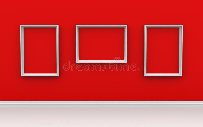 Gallery Interior with Empty Frames on Red Wall Stock Illustration ...