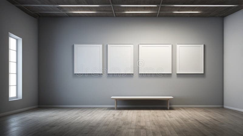 Gallery Interior with Empty Frames on Wall. Art Gallery with Blank Frames Stock Illustration ...