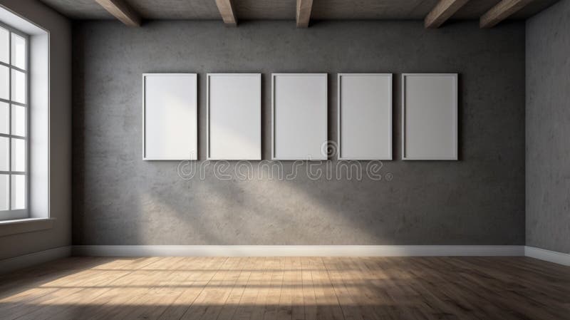 Gallery Interior with Empty Frames on Wall. Art Gallery with Blank ...