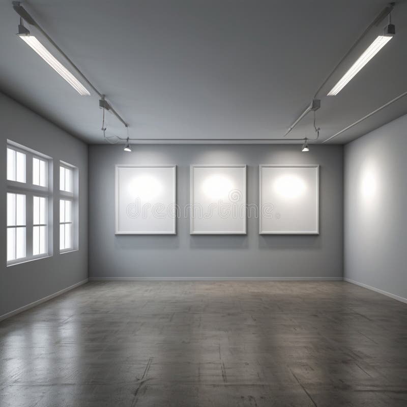 Gallery Interior with Empty Frames on Wall. Art Gallery with Blank Frames Stock Illustration ...