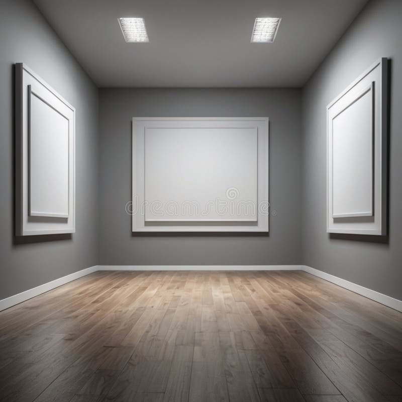 Gallery Interior with Empty Frames on Wall. Art Gallery with Blank Frames Stock Illustration ...