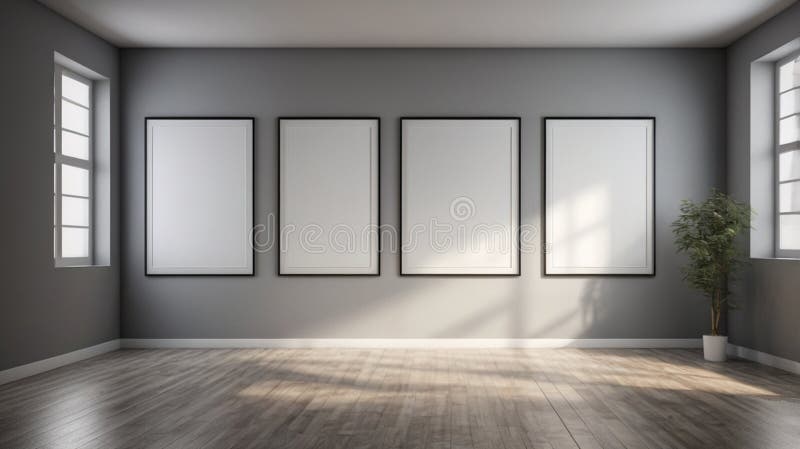 Gallery Interior with Empty Frames on Wall. Art Gallery with Blank ...