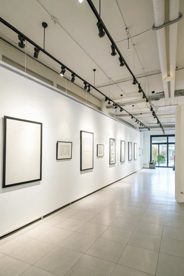Art Gallery with Empty Frames on Wall Stock Photo - Image of wall ...