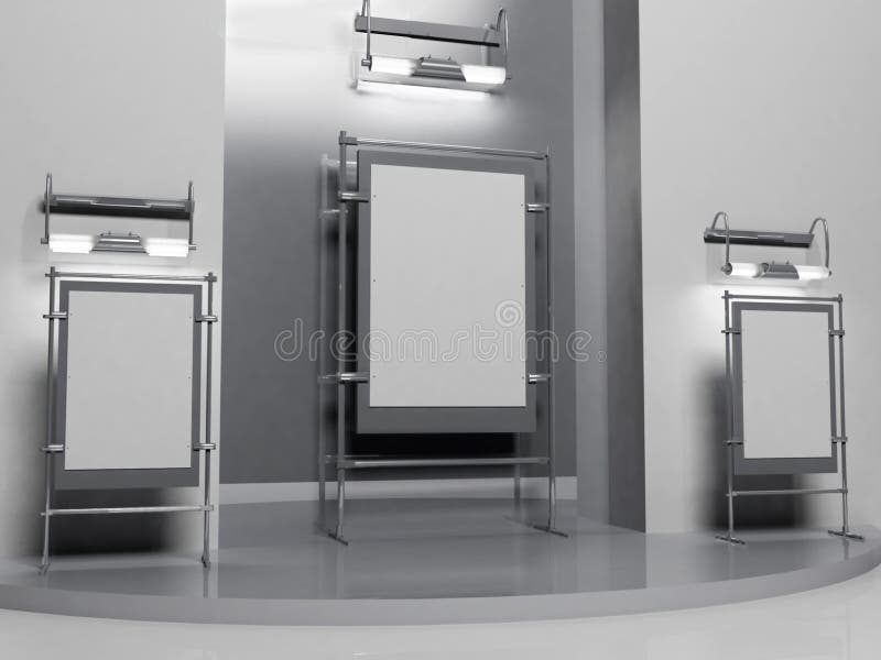 Gallery Interior with Empty Stands Stock Illustration - Illustration of ...