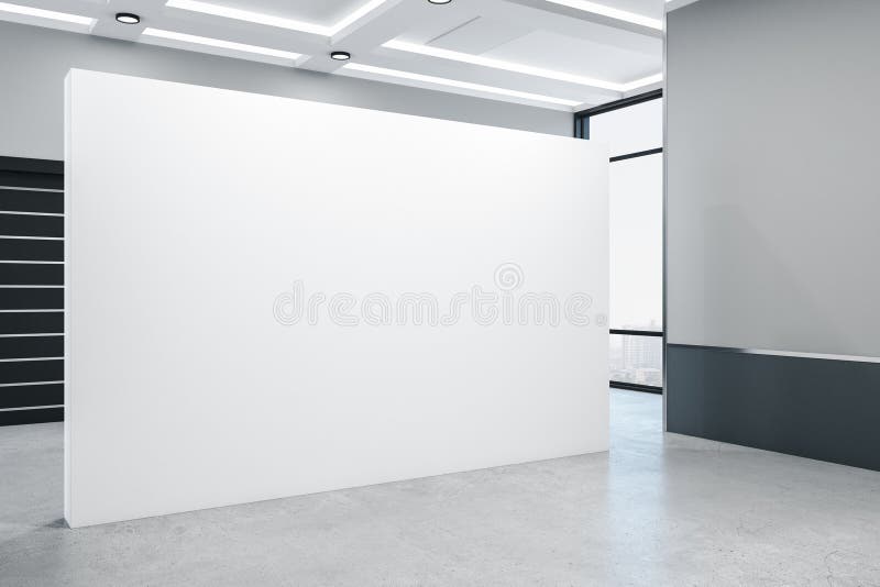 Gallery Interior with White Empty Exhibition Stand Stock Illustration ...