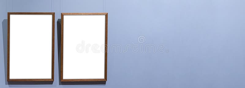 Gallery Mock Up Two Frame in Interior Blue Wall on the Left Side Stock ...
