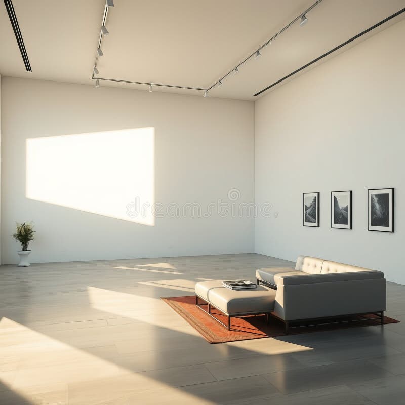 Gallery Showcasing a Hyperrealistic Large White Wall Bathed in the Glow ...
