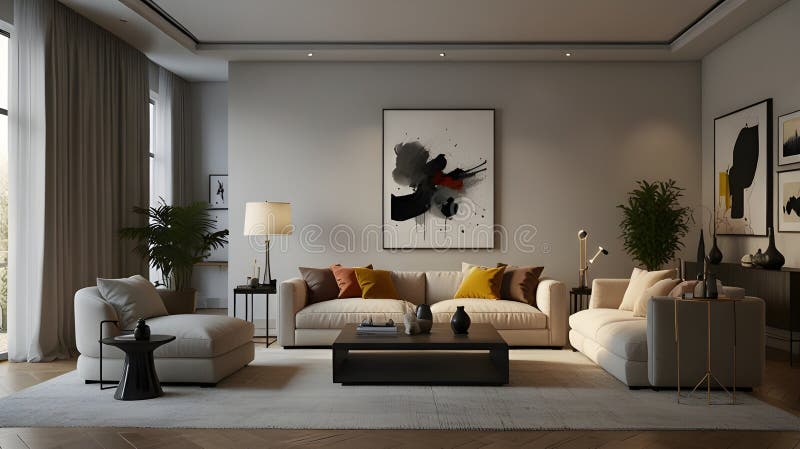 Gallery-style Modern Living Room with Curated Artwork and an Elegant ...
