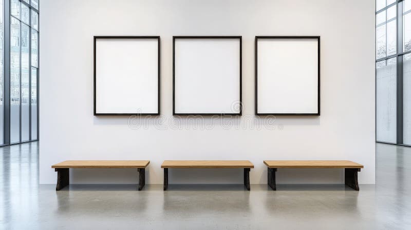 Gallery Wall with Empty Frames and Benches Stock Illustration ...